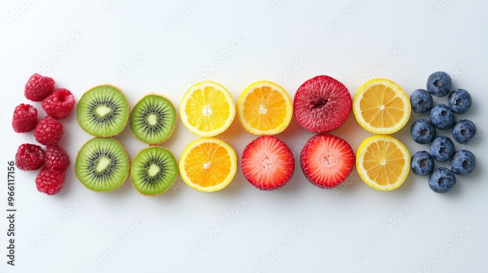 Describe how the symmetry of different fruit types and colors in this ...