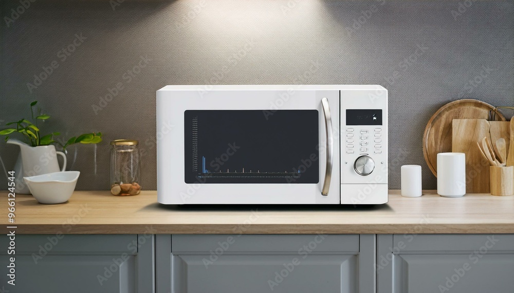 Modern white microwave on kitchen counter with minimalist decor ...