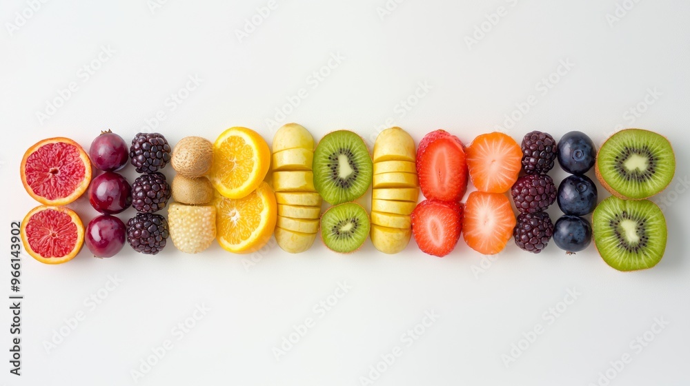 Describe how the symmetry of different fruit types and colors in this ...