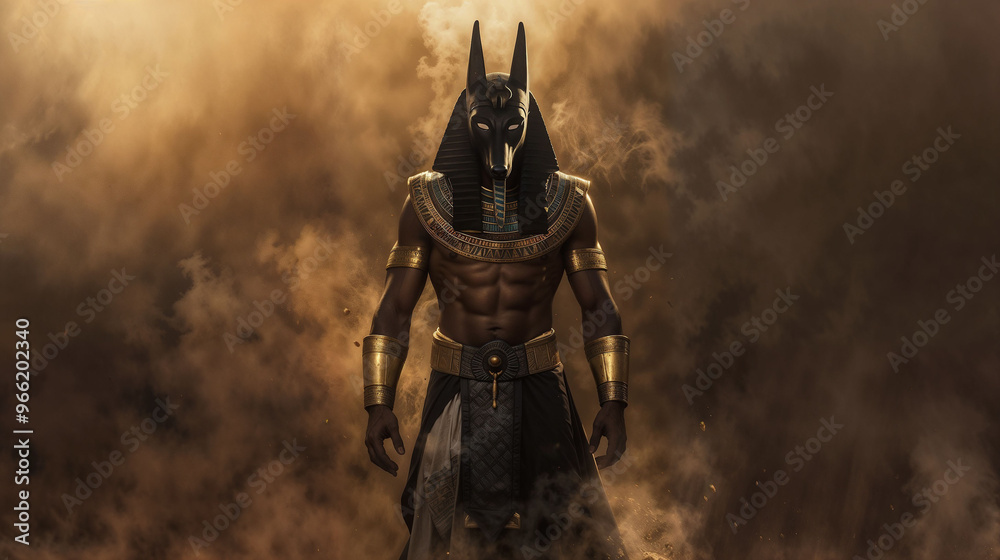 Egyptian priest at a funeral wearing the jackal-headed death god Anubis ...