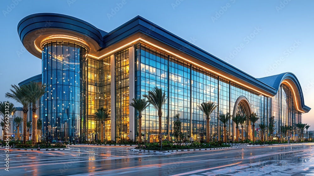 Modern Urban Shopping Hub: Large Shopping Mall Exterior with Glass ...