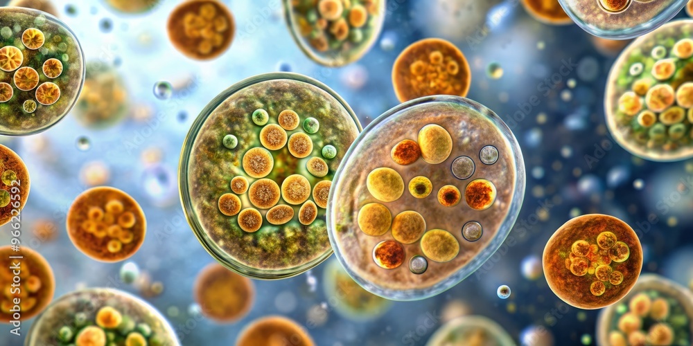 Microscopic view of urine sample showing normal microscopic bubbles ...