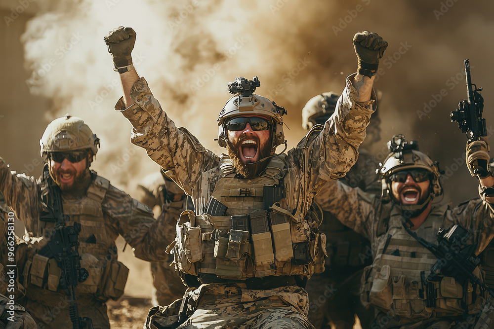 Illustration Stock Celebrating Special Forces operators express joy and ...