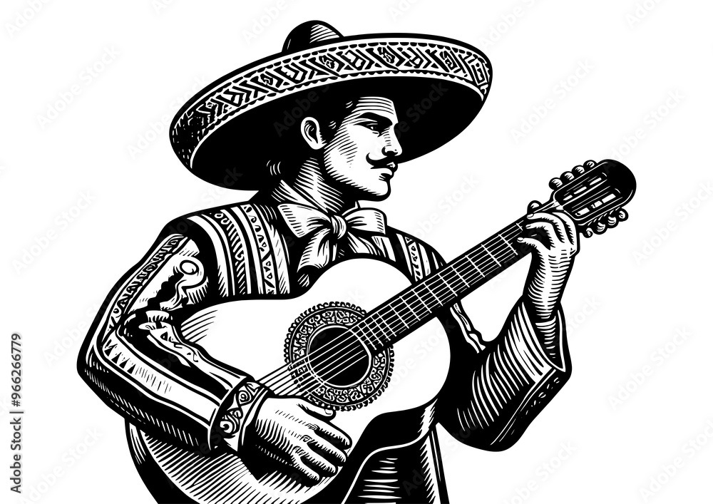 Ilustración de Stock Mexican mariachi musician playing guitar ...
