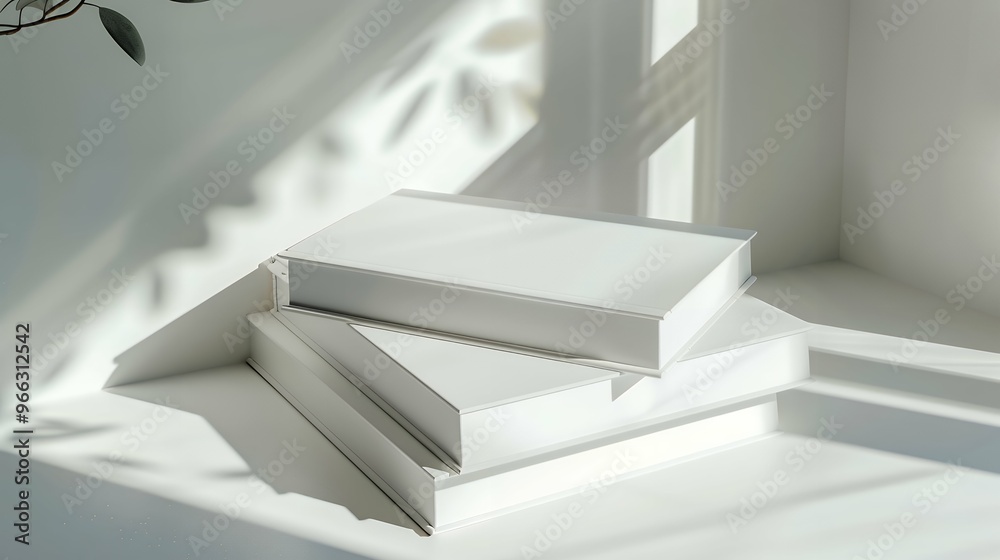 Elegant Mockup of a Stack of White Books with a Dramatic Shadow ...