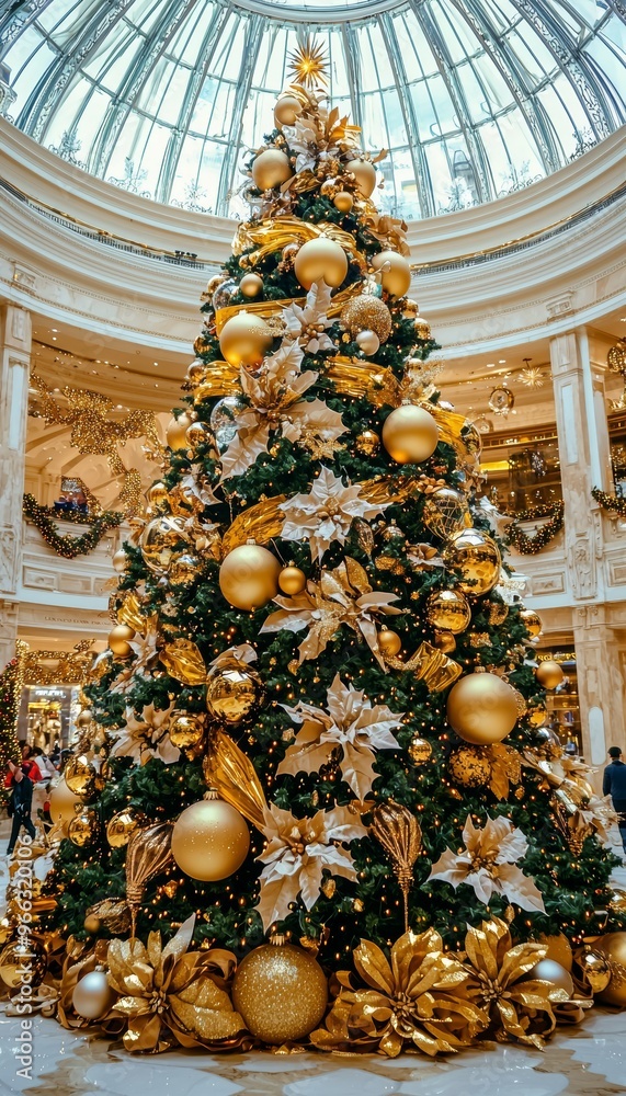 Lavish Christmas Tree Display with Golden Ornaments in Luxury ...