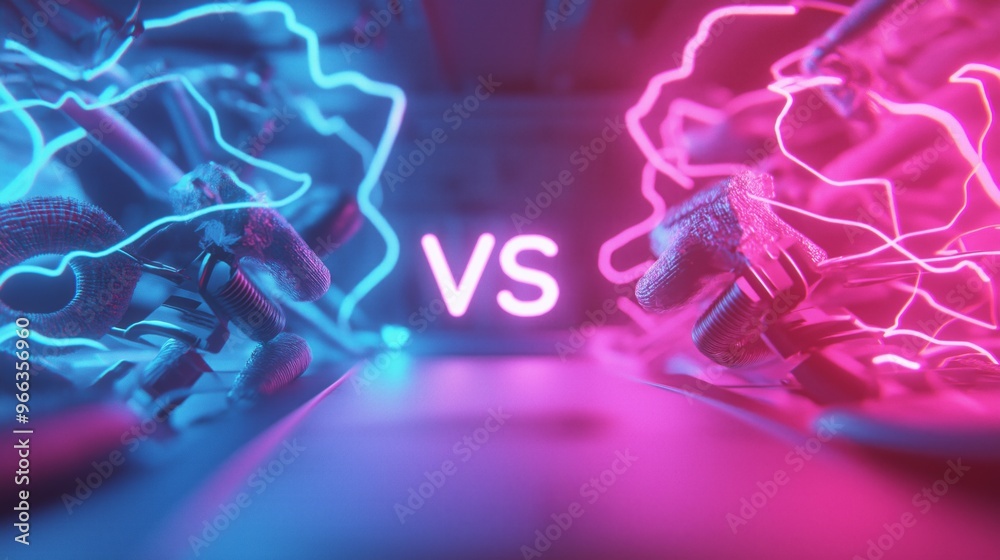 neon lights highlighting a versus battle concept, vibrant color ...