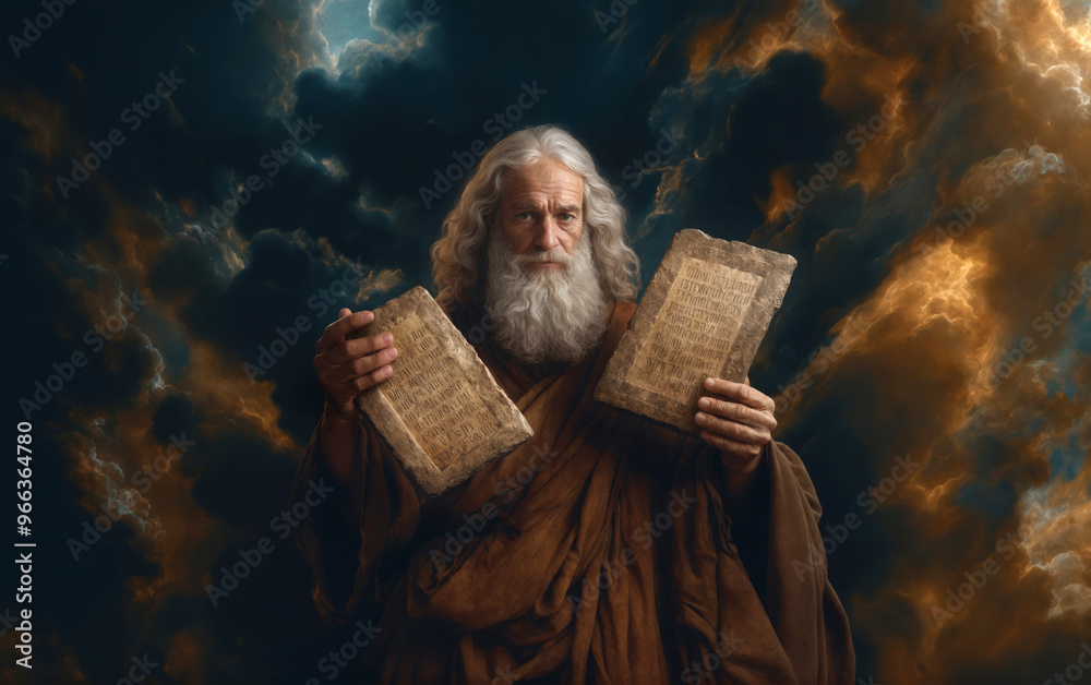 Moses and the Ten Commandments from God on Stone Tablets. Stock Photo ...