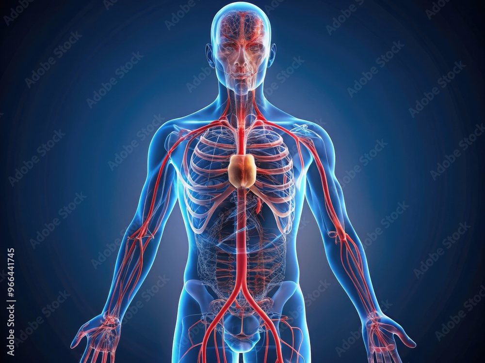 Illuminated 3D illustration of the human circulatory system ...