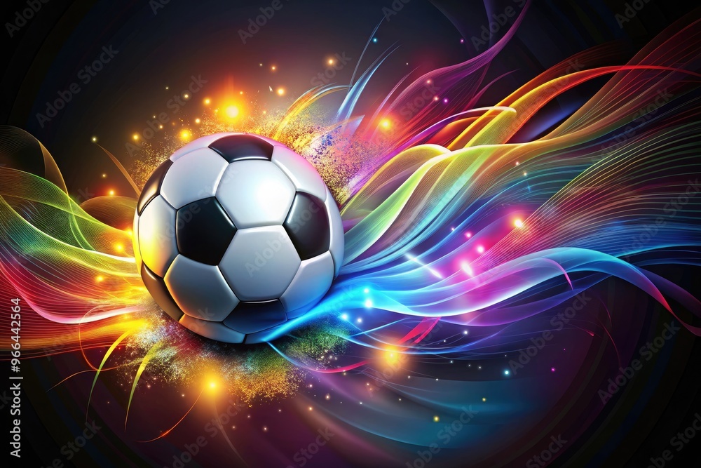Illustrated soccer ball bursts out of a stylized crest, surrounded by ...