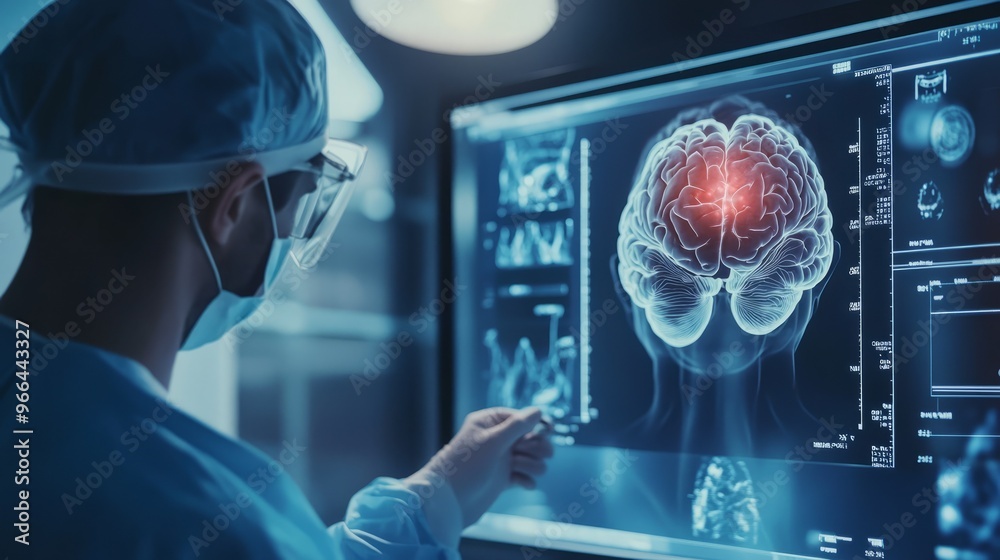 Doctor surgeon and neurologist checking brain testing result and ...