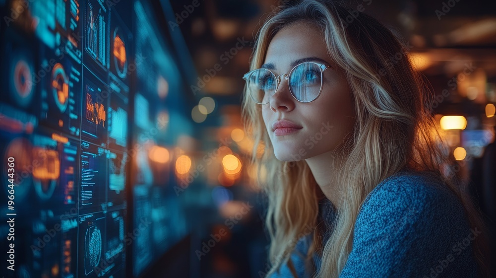 Cybersecurity team member analyzing data in a high-tech collaborative ...