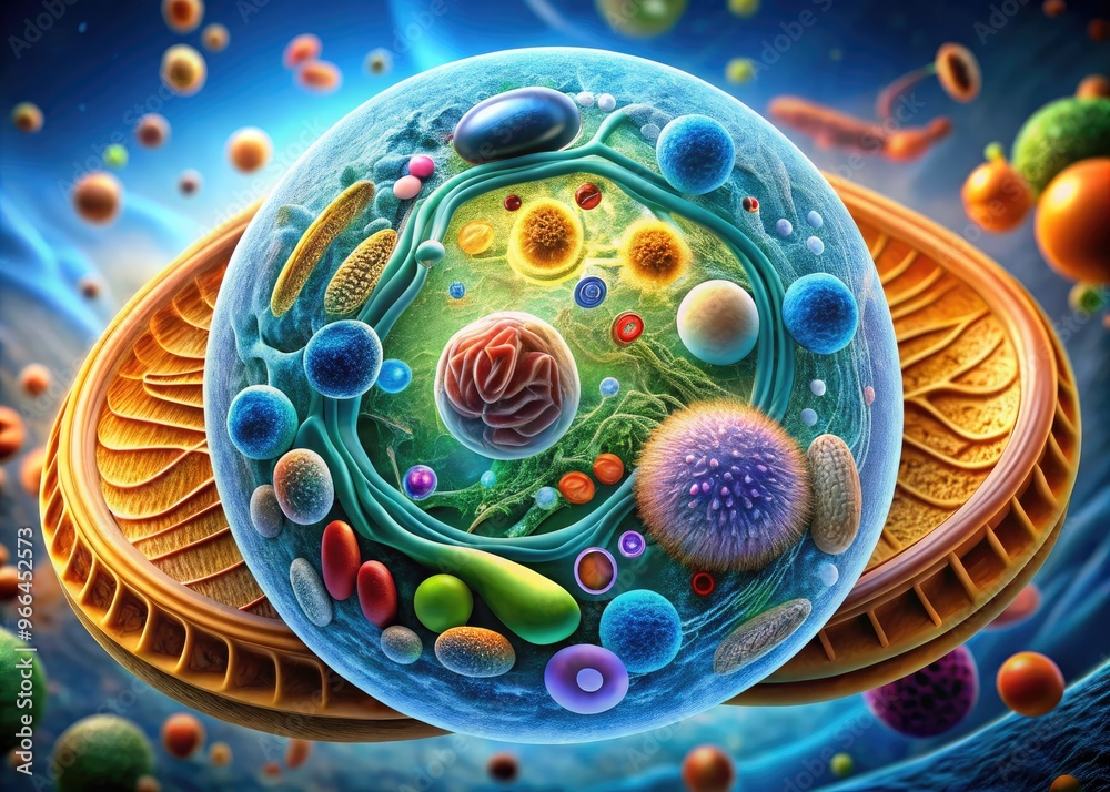 Microscopic View Of A Eukaryotic Cell With Labeled Organelles And ...