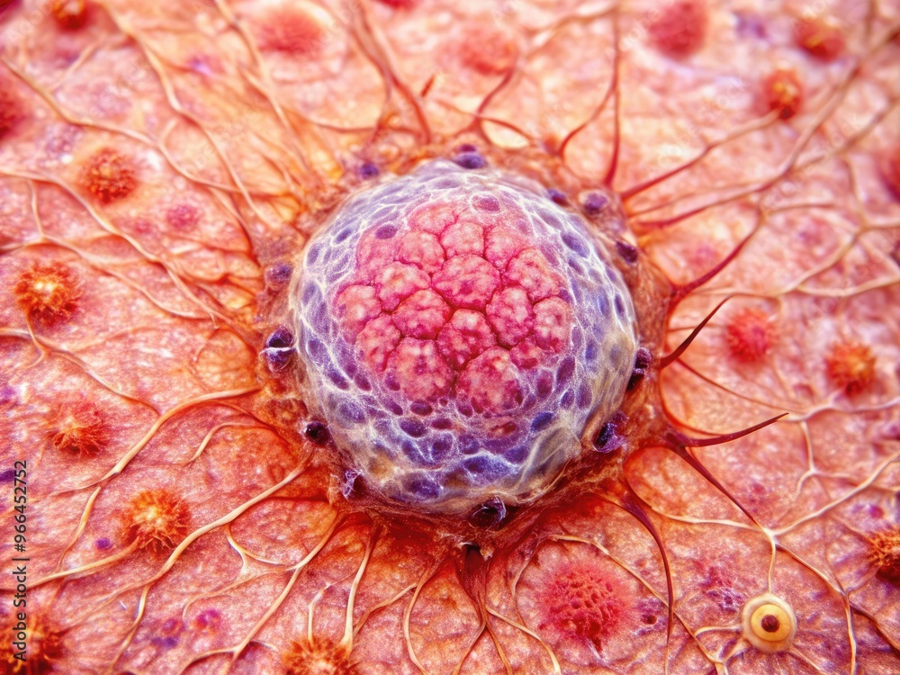 Microscopic view of squamous cell carcinoma, a type of skin cancer ...