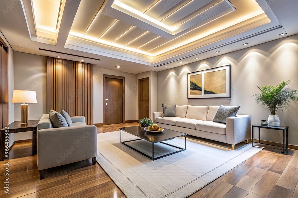 Modern minimalist interior with a sleek, smooth, and uniform flat ...