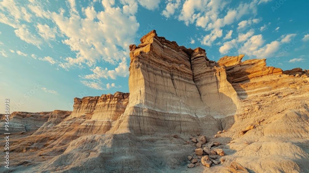 Epic landscape featuring towering sedimentary rock formations against a ...
