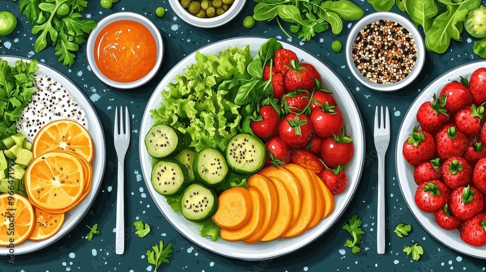 infographic illustrating a balanced meal plate with proper portion ...