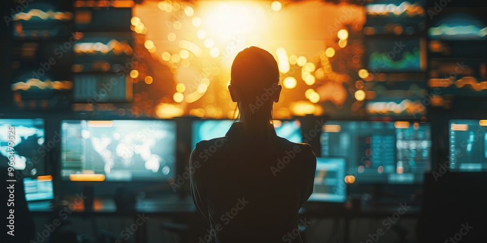 Female Cybersecurity Analyst or Manager confidently managing threats in ...