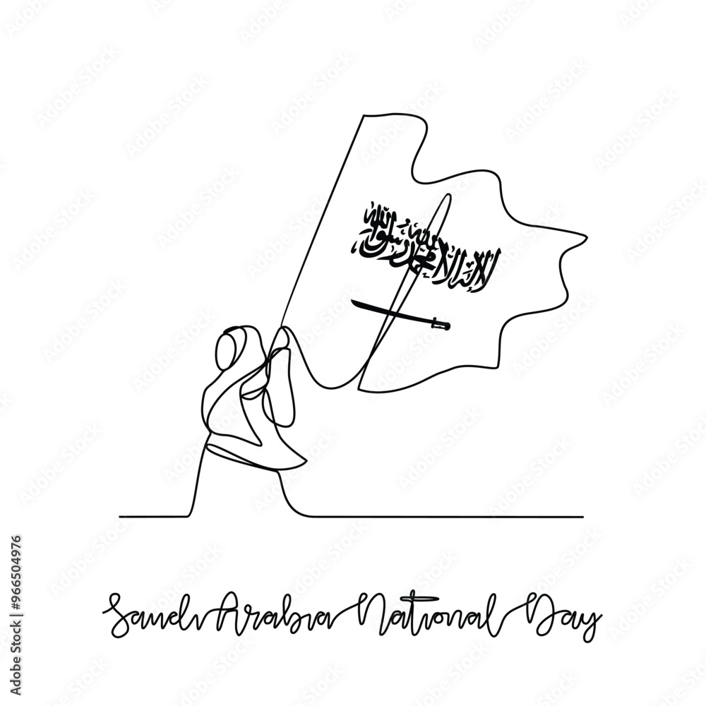 One continuous line drawing of Saudi Arabia National Day Vector ...