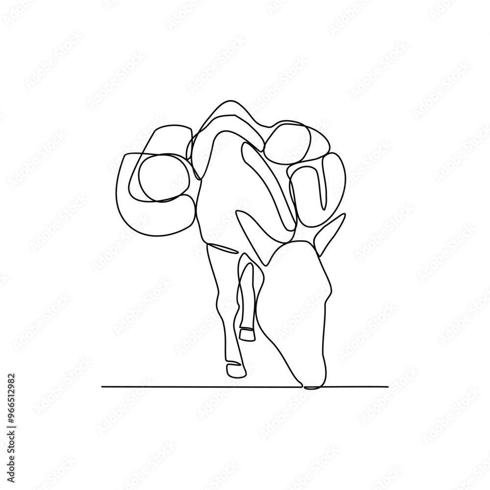 One continuous line drawing of Donkey vector illustration. Donkey are ...