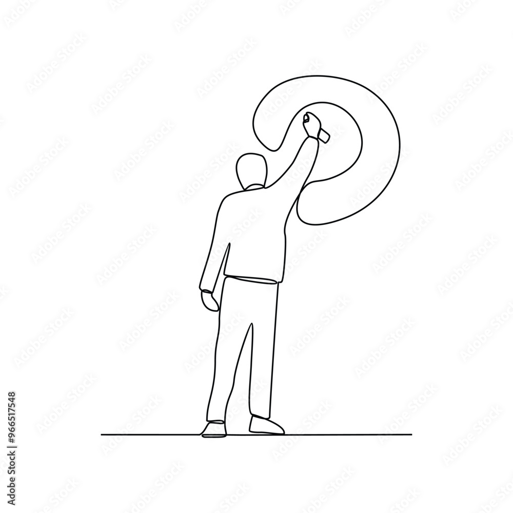 One continuous line drawing of an artist is painting on a wall. vector ...