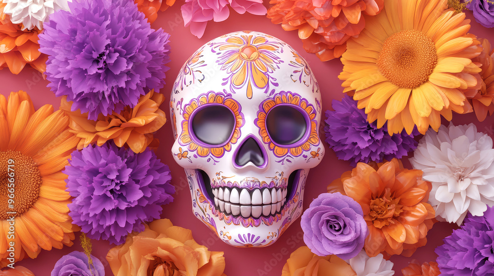 Dia de los muertos festival celebration. Colorful, vibrant image of a ...
