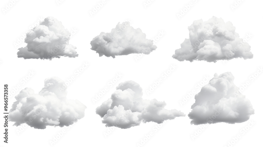 Cumulus clouds, multiple angles view front left right back, puffy ...