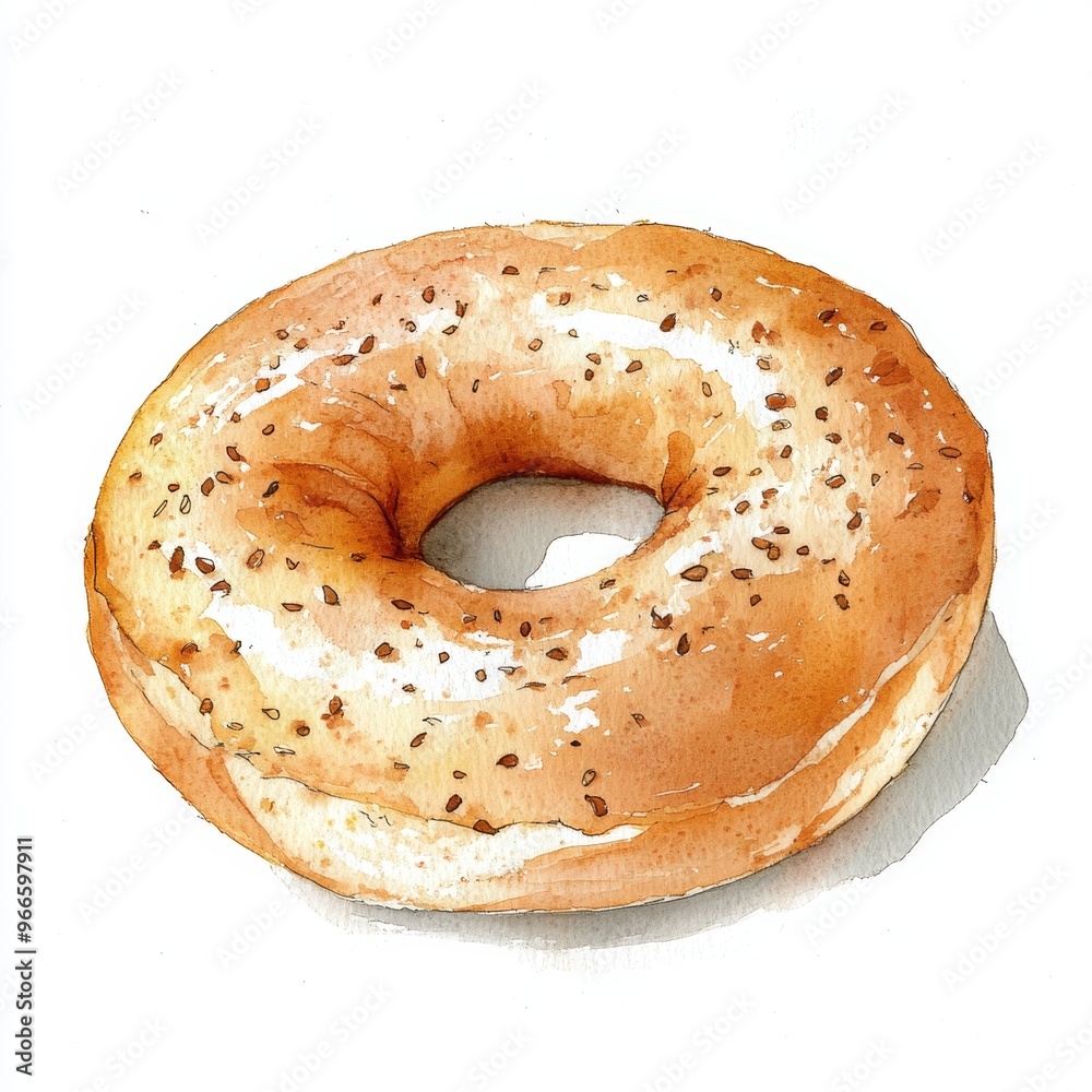 Minimalistic watercolor illustration of a bagel with cream cheese ...