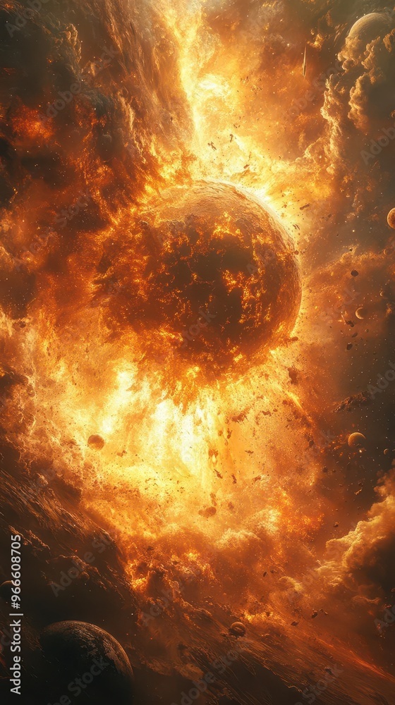 apocalyptic celestial collision planets shattering in space cosmic ...