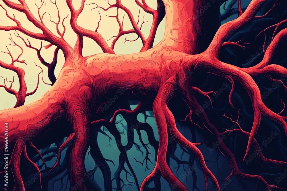 Medical illustration of a cross-section view of a blood vessel showing ...