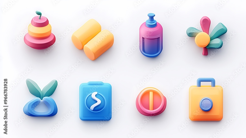 3D illustrated icon set for a fitness app, featuring icons for ...
