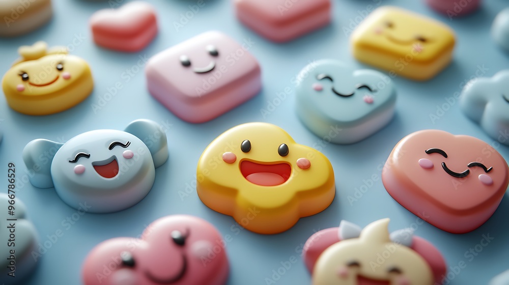3D illustrated icon set for a messaging app, featuring icons for ...