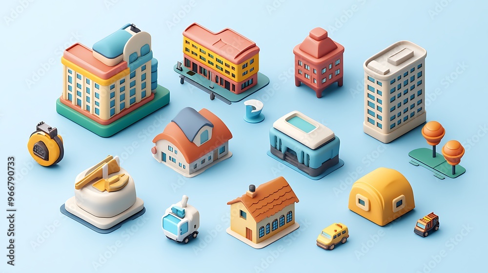 3D illustrated icon set for a travel app, featuring icons for different ...