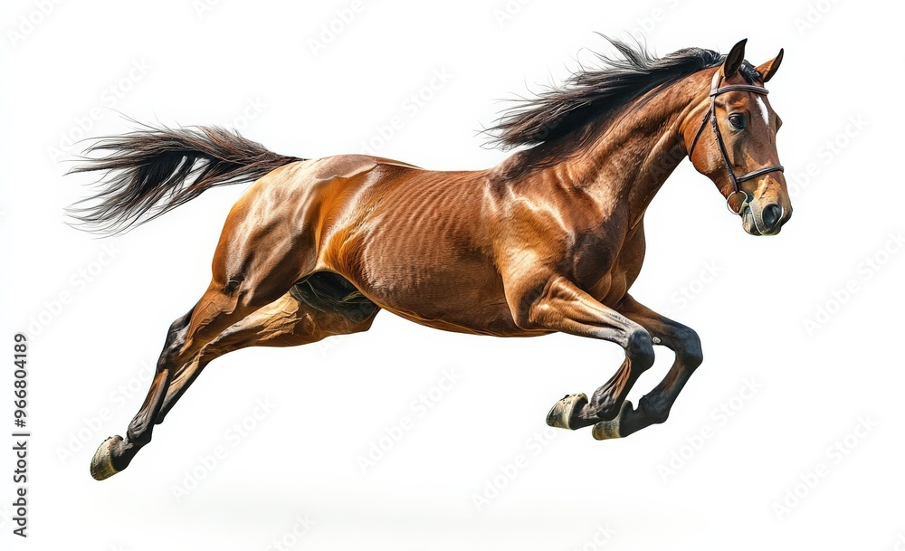 Photo of a horse, floating in mid-air on isolated white background, no ...