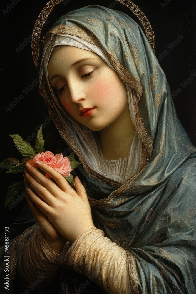 Sacred icon: Portrait of St. Mary capturing the divine serenity and ...