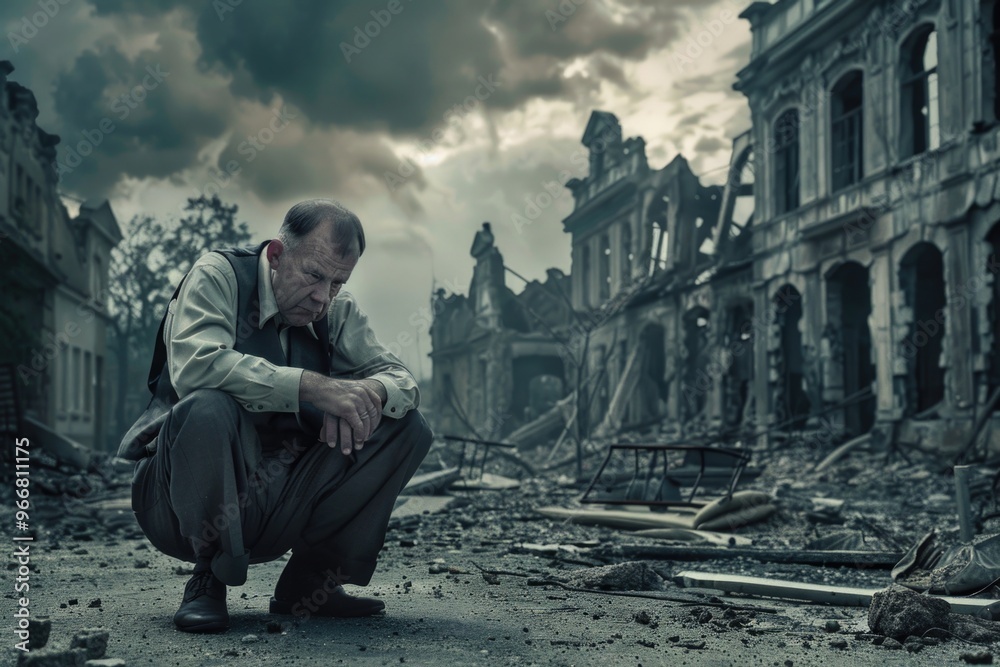 Reflecting suffering and grief, representation of devastation and ...