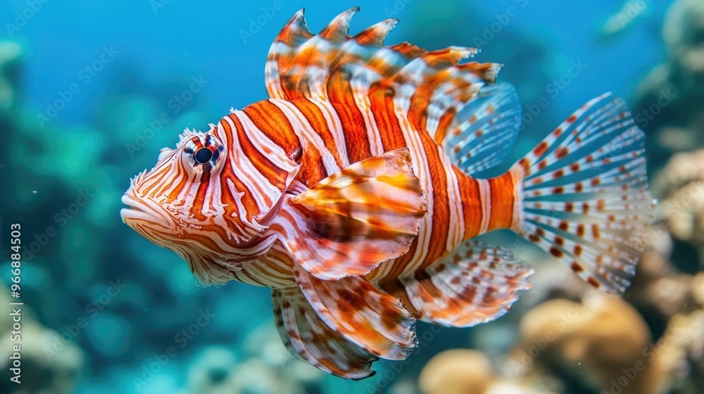 Lionfish Hunting Among Vibrant Coral Reef Underwater Ecosystem Invasive ...