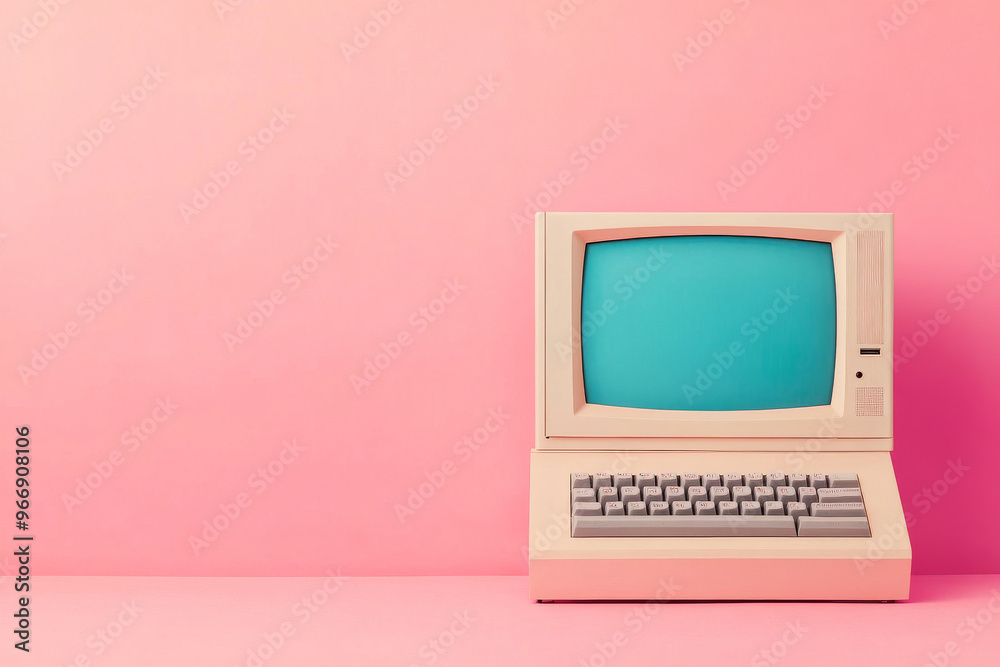 Vintage desktop computer from the 1980s with CRT monitor and keyboard ...