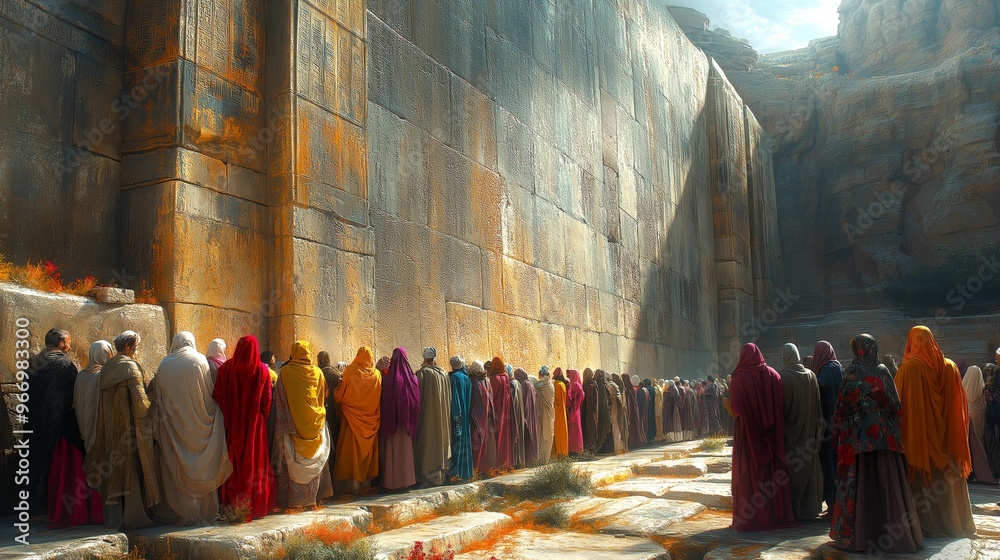 Pilgrims Praying at the Western Wall, Some Touching the Sacred Stones ...