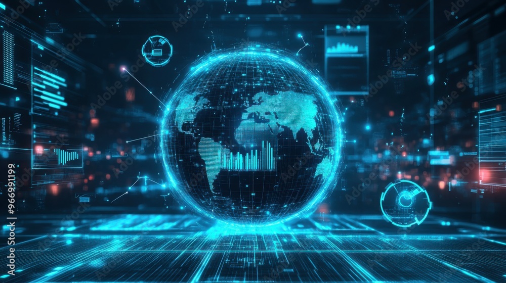 A 3D icon illustration of a glowing sphere made of interconnected data ...