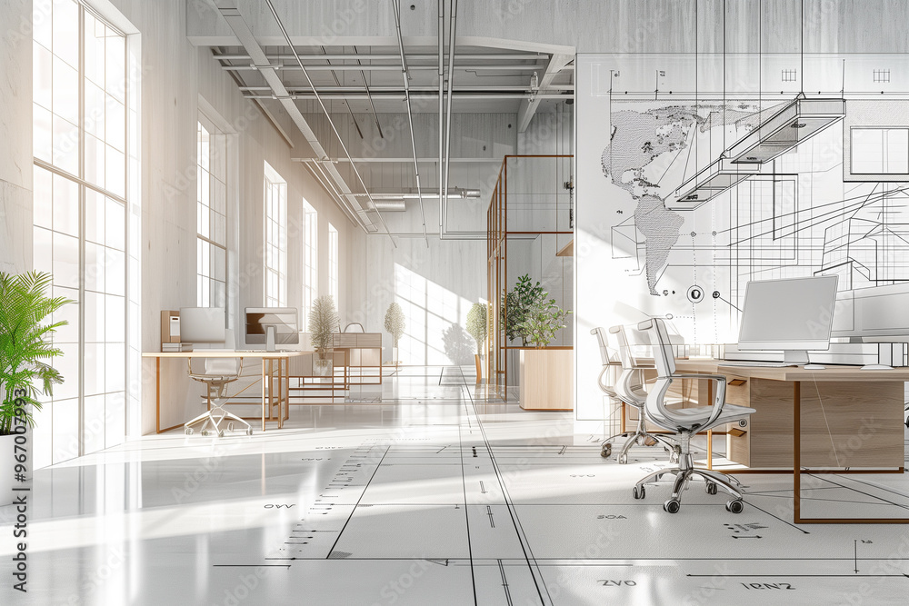 Architecture engineering design plan drawing modern minimal office ...