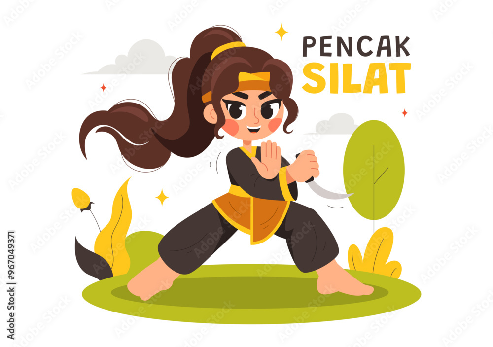 Pencak Silat Sport Vector Illustration featuring Martial Artists Posing ...