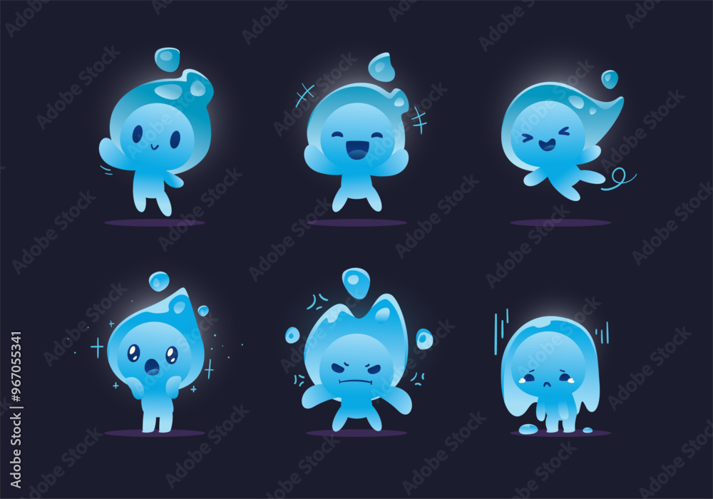 set of cute water drop fire character mascot collection Stock Vector ...