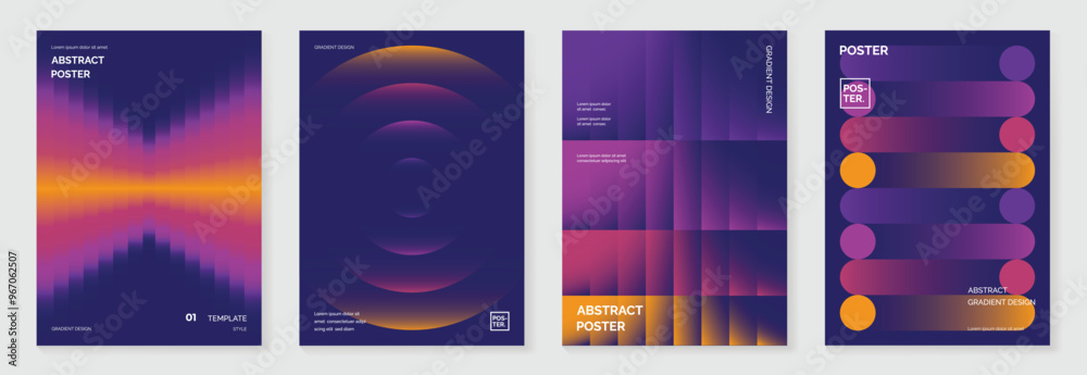 Collection of 70s color gradient poster background vector. Set of retro ...