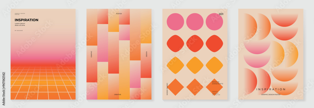 Collection of 70s color gradient poster background vector. Set of retro ...