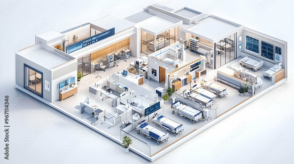 Modern Hospital Floor Plan: Isometric View of Wards and Equipment Stock ...