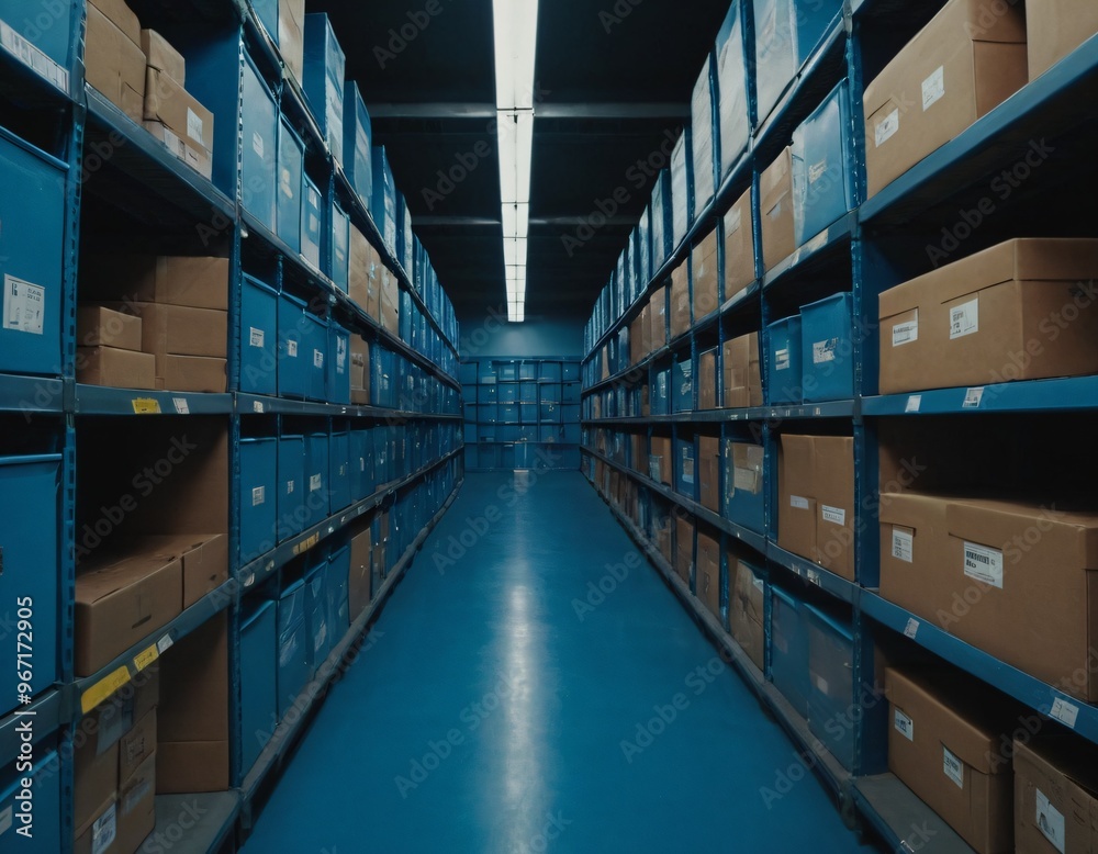 Automated self-service blue terminal for goods storage ordered from ...