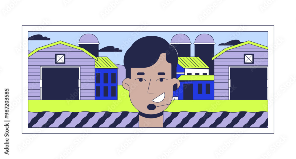 News reporter broadcasting outdoors cartoon flat illustration. Headset ...