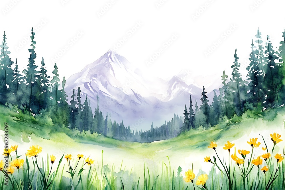 watercolor mountain clipart, fall landscape digital frames clipart ...