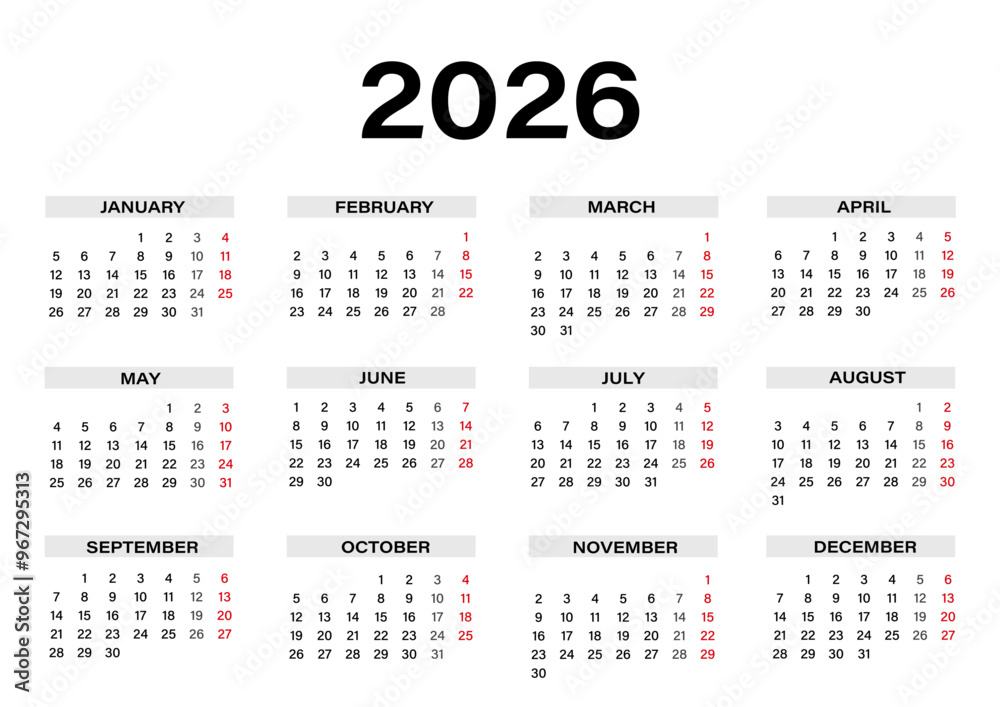 annual calendar 2026 year, week starts on monday corporate planner ...